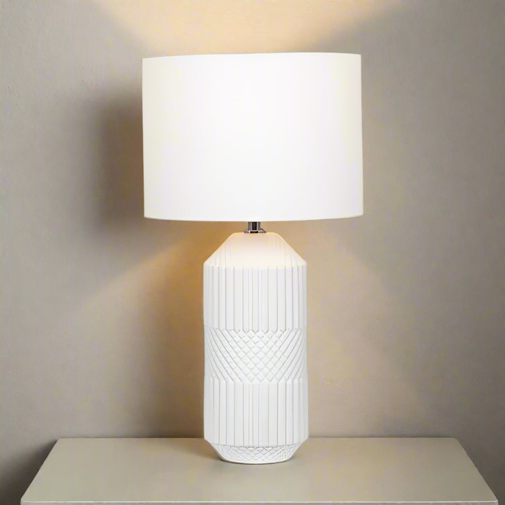 Tall White Ceramic Table Lamp – Textured Tactile Design – Woodcock and ...